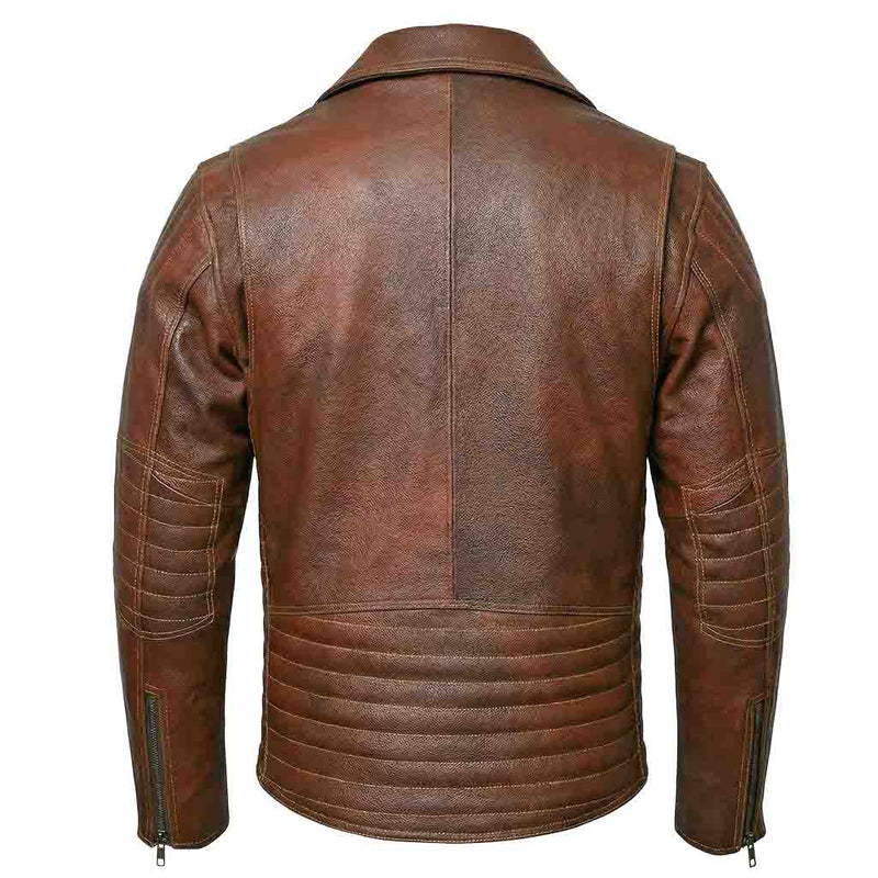 RIDERACT® Mens Leather Motorbike Jacket Brando Brown